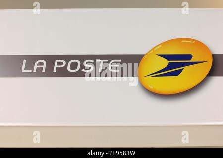New logos of 'La Poste' and the new bank 'La Banque Postale', in Paris ...