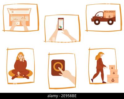 Vector illustration Home and office Express Food delivery service Car ...