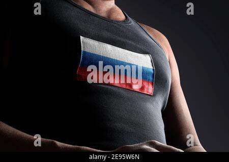 The national flag of Russia on the athlete's chest Stock Photo - Alamy