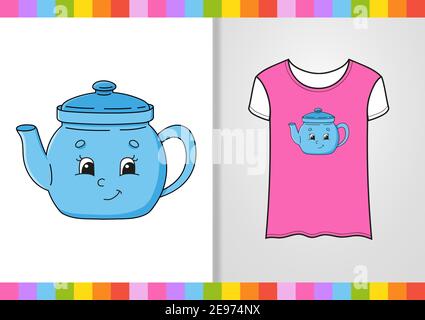 T-shirt design. Dishware theme. Cute character on shirt. Hand drawn ...