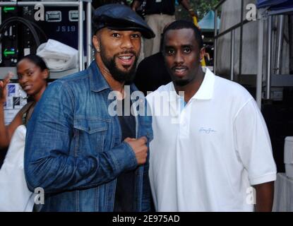 Common and Diddy (Sean Combs) backstage at Central Park Summerstage in ...