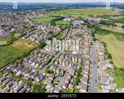 Aerial photo of the town of Batley in Yorkshire UK, showing a typical ...