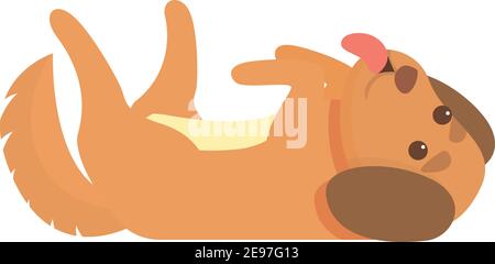 Funny cartoon dog rolling on its back with belly up. Cute friendly ...