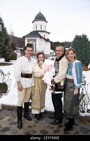 Godparents, Prince Mihai and his wife Princess Emanuela de Ghyka attend ...