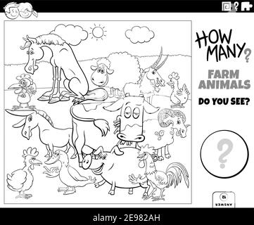 counting farm animals educational task for kids coloring book page ...