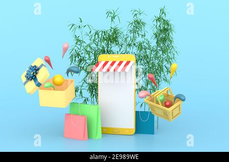 3D. Online store e-commerce mobile app usage by consumer Stock Photo ...