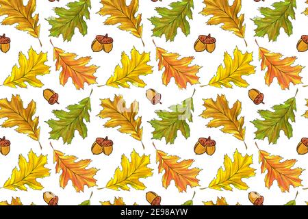 Autumn leaves woodland seamless pattern. Brown retro kaleidoscopic ...