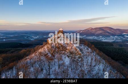 Salgo castle ruins in Hungary. Medieval fort ruins next to Salgobanya ...