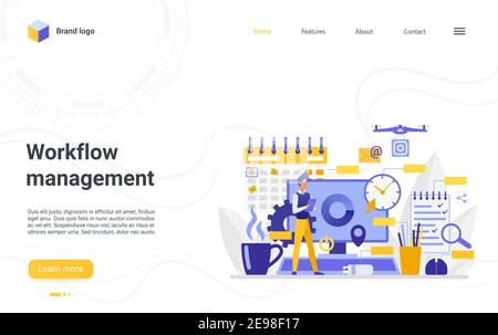 Effective time management landing page isometric vector template. Workflow optimization 3d ...