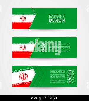 IRAN flag horizontal web banner in modern neomorphism style. Webpage ...