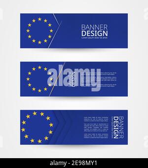 Vector illustration set of european union flags with names. 27 flags+ ...