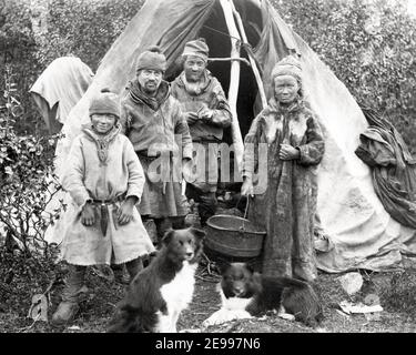 Vintage 19th century photograph: Saami indigenous family with their ...