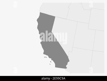 US State California map highlighted in California flag colors and pin ...