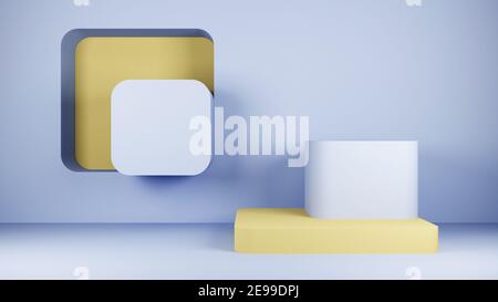 yellow square with rounded corners in the blue wall and pedestal Stock ...
