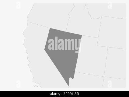 US State Nevada map highlighted in Nevada flag colors and pin of ...