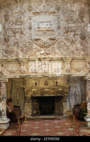 Large marble fireplace at Cragside House, Northumberland, UK Stock ...