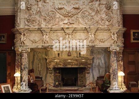Cragside spectacular carved fireplace Stock Photo - Alamy