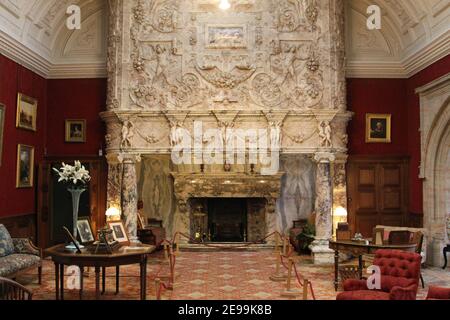 Large marble fireplace at Cragside House, Northumberland, UK Stock ...