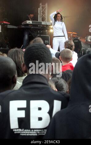French singer Amel Bent performs live during the taping of a special TV ...