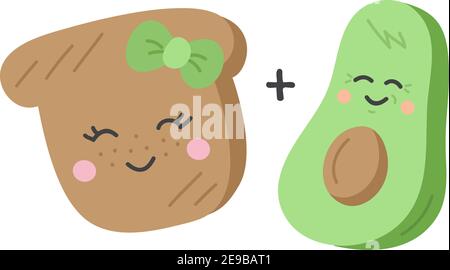 Cute funny toast with avocado. Vector hand drawn cartoon kawaii doodle ...