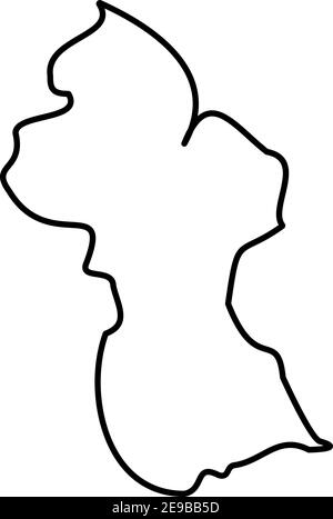 Guyana - solid black outline border map of country area. Simple flat ...
