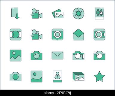 Set of Cameras and photo, vector line icons. Contains symbols of ...