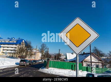 Priority road sign. European traffic sign Stock Photo - Alamy