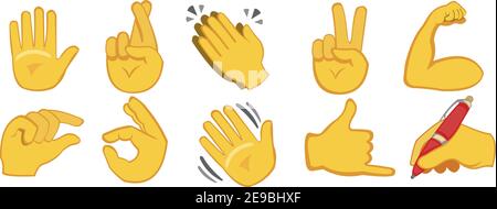 Vector illustration of emoticons of hands with different gestures Stock ...