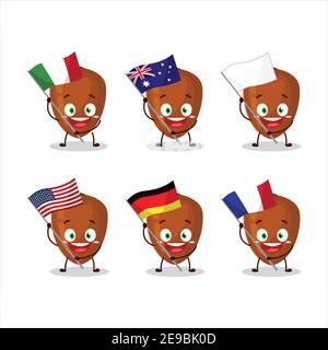 Plum cartoon character bring the flags of various countries. Vector ...