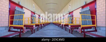 Truck loading dock with overhead door, dock leveler, dock seals and ...