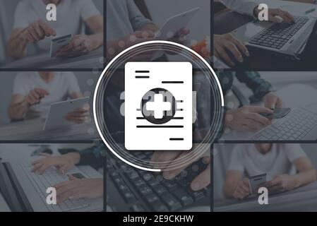 Medical record concept illustrated by pictures on background Stock ...