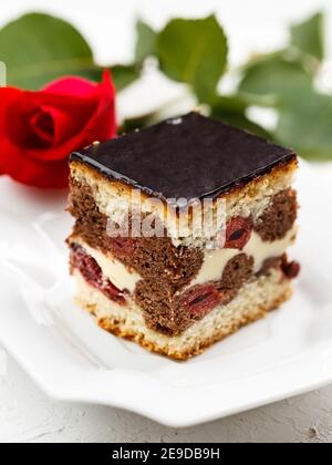 chocolate cake with rose romantic dessert for valentines day Stock ...