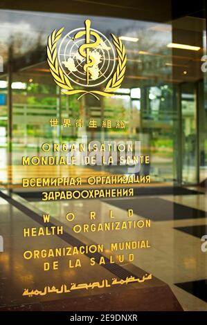 Sign of the World Health Organization (WHO) at their headquarters in ...