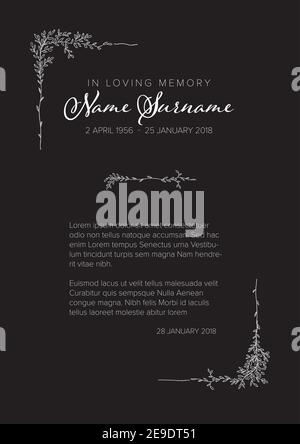 Black funeral condolence death notice card template with burning candle ...