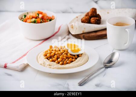 Traditional Jordanian breakfast- Hummus, Falafel and Pita bread served ...