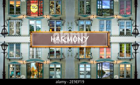 Street Sign the Direction Way to Harmony Stock Photo - Alamy