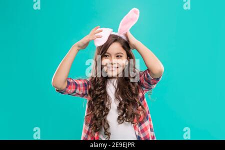 happy teen girl wear bunny ears. happy easter. childhood happiness ...