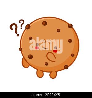 Cute funny Cookie with question marks. Vector hand drawn cartoon kawaii ...