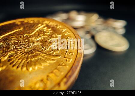 Russian rouble coin on dark background close up Stock Photo - Alamy