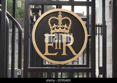 The Queen Elizabeth II Royal Crest on a gateway at the Tower of London ...