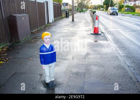 One of several creepy child-shaped bollards in Iver, Buckinghamshire ...