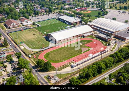 An aerial view of the track and field stadium at the Ansin Sports ...