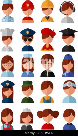 Different Professions People. Vector Flat Portrait Stock Vector Image ...