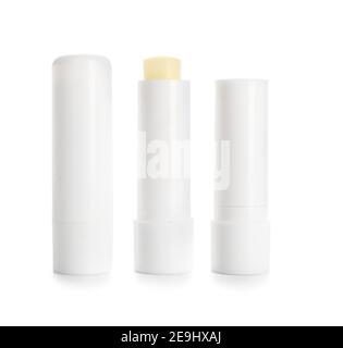 Natural lip balms on white background Stock Photo - Alamy