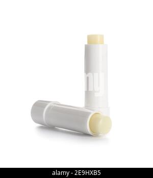Natural lip balms on white background Stock Photo - Alamy