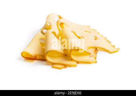 Sliced smoked hard cheese isolated on white background Stock Photo - Alamy