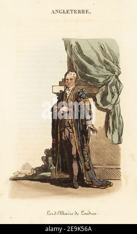 Lord Mayor of London in robes of office, 1800s. WIth black mantle and ...
