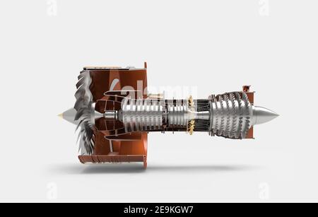 Cross section of electric motor, side view. 3D rendering isolated on ...