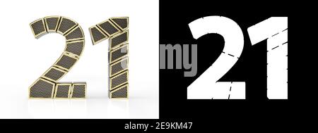 Gold number 21 (number twenty-one) with perforated black metal ...