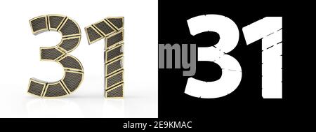 Gold number thirty-one (number 31) cut into perforated gold segments ...